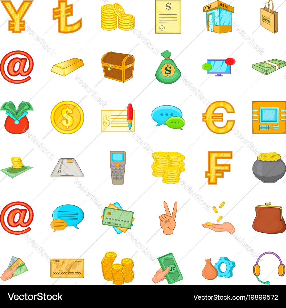 Material assets icons set cartoon style Royalty Free Vector