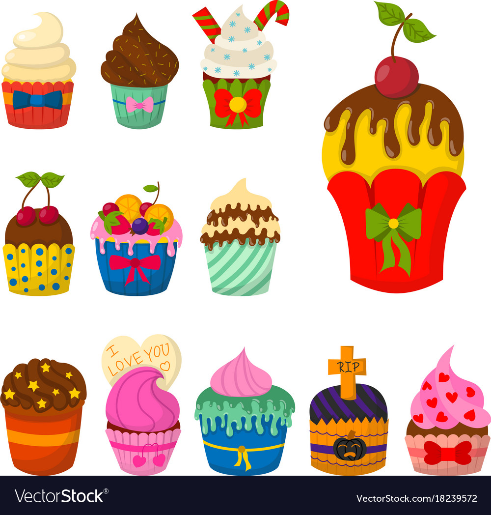 Set of cute cupcakes and muffins chocolate Vector Image