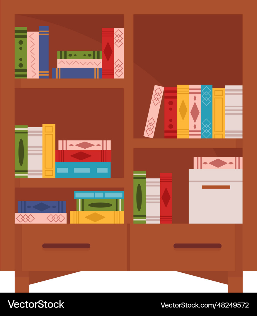 Wooden bookcase with books Royalty Free Vector Image