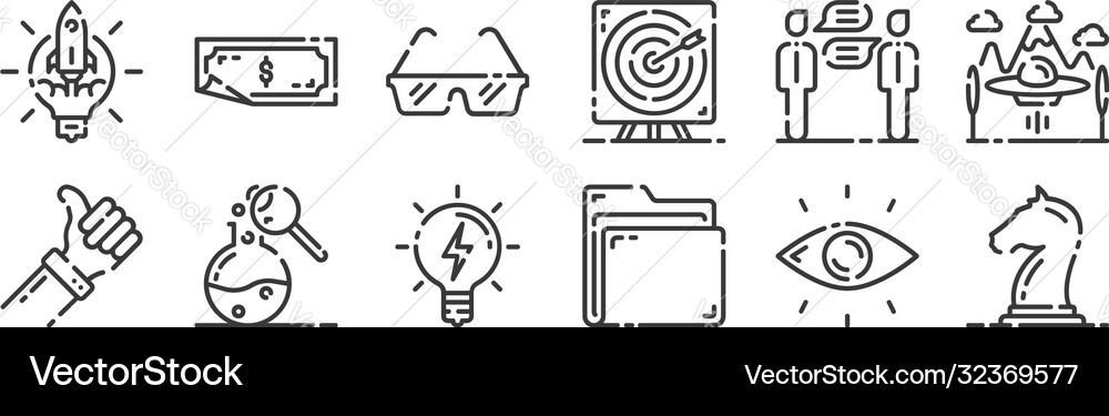12 set linear startup icons thin outline icons Vector Image