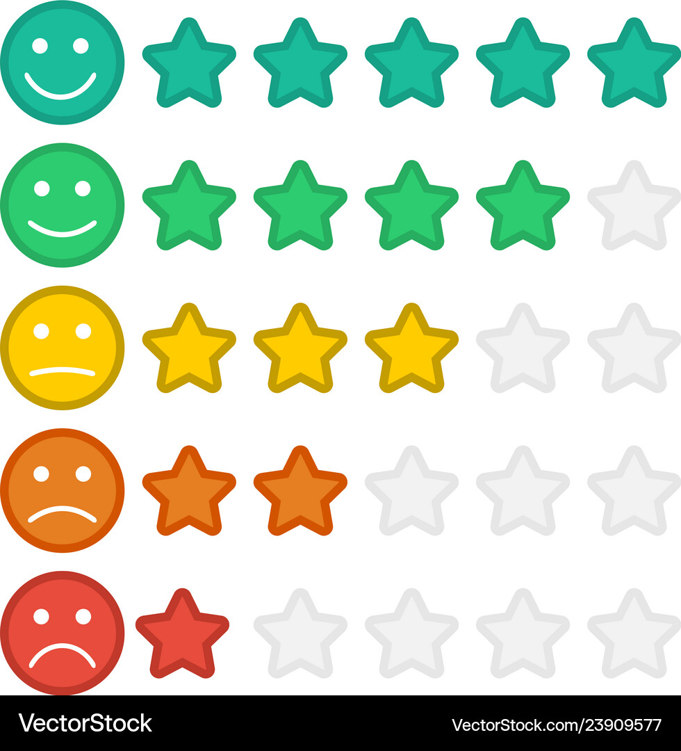 Emoji with star rating feedback emoticon Vector Image