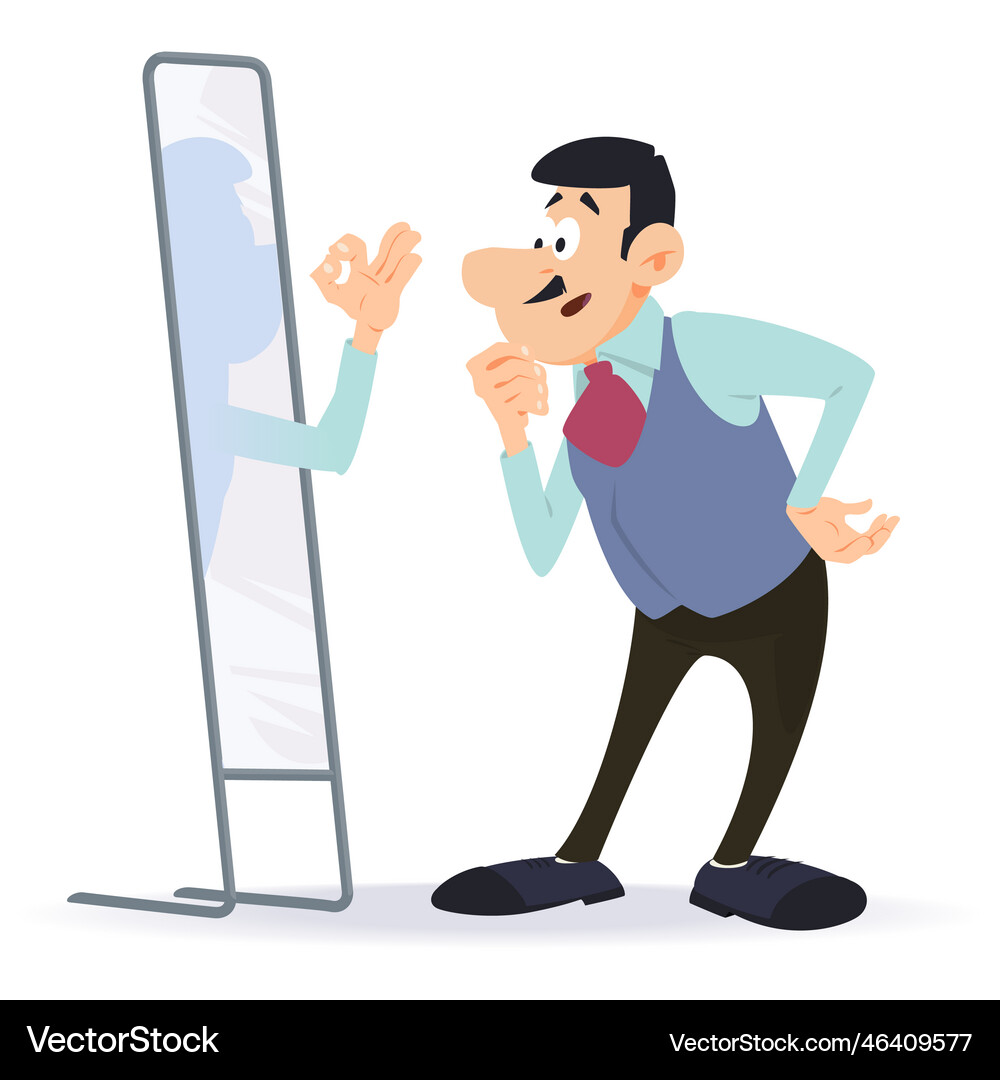 Man in front of mirror for internet and mobile Vector Image