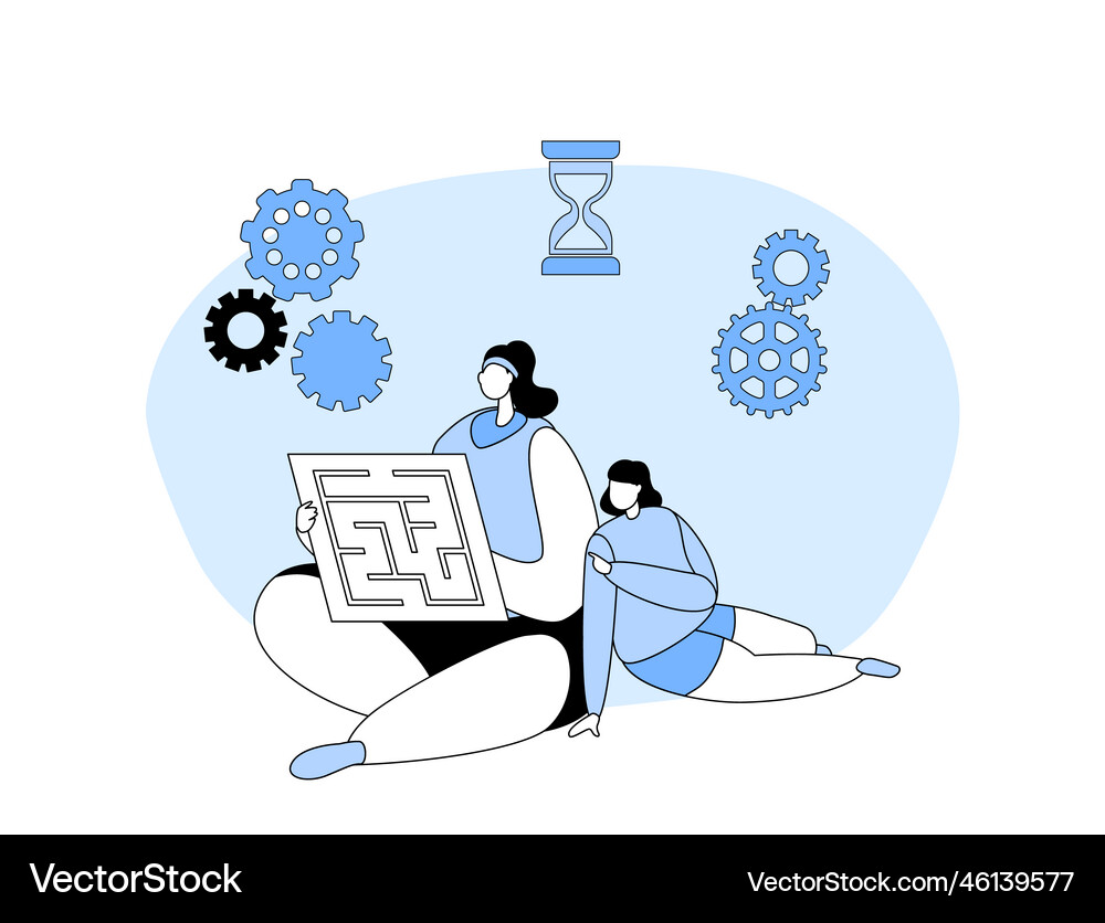 Mother and little daughter characters solving Vector Image