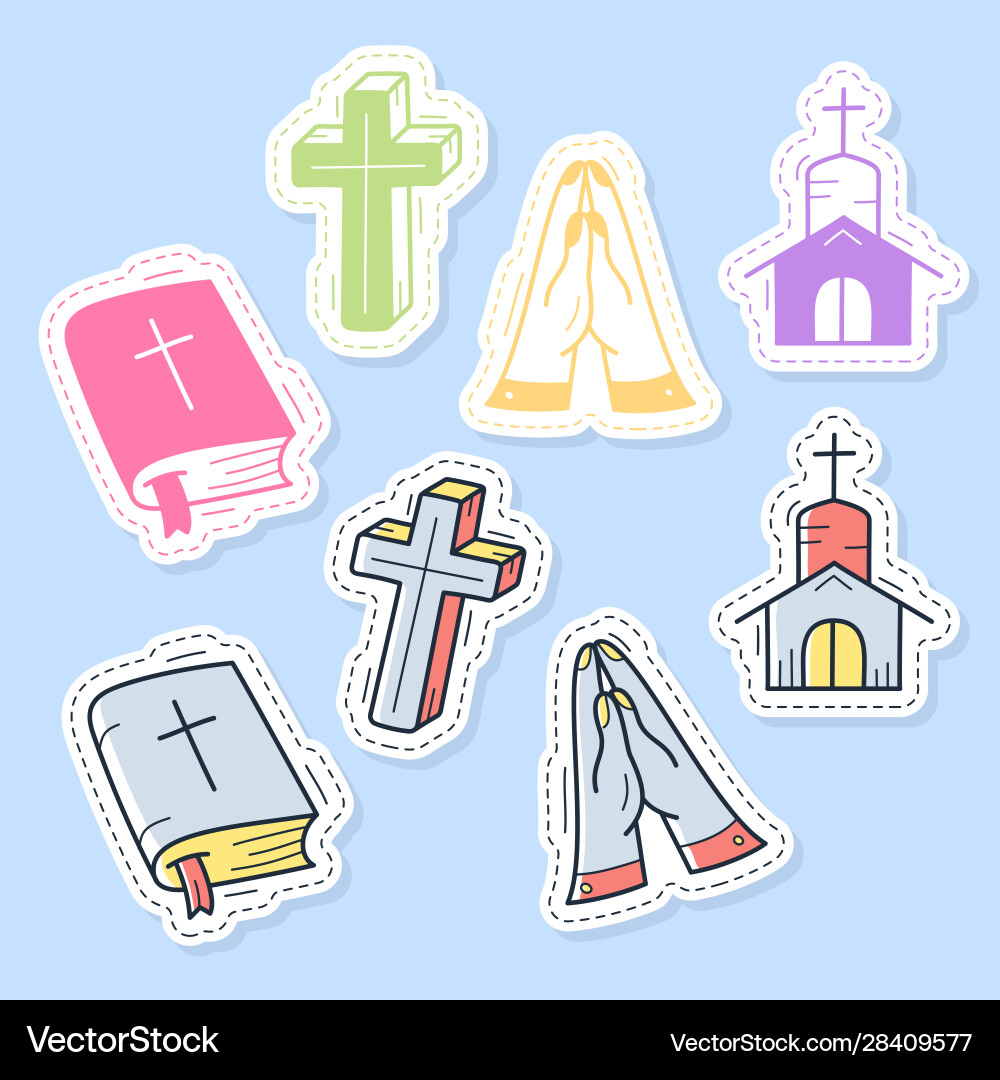 Set christian stickers pins patches Royalty Free Vector