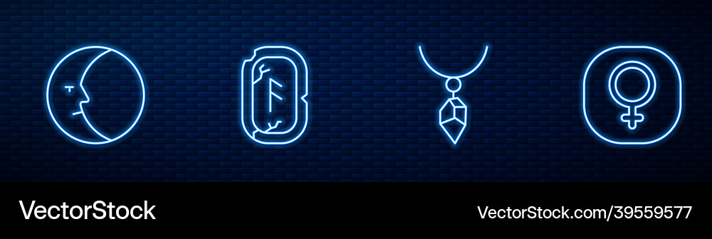 Set line necklace with crystal moon magic runes Vector Image