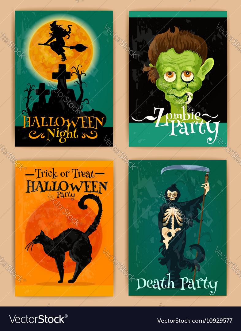 Stylized retro posters for halloween party Vector Image