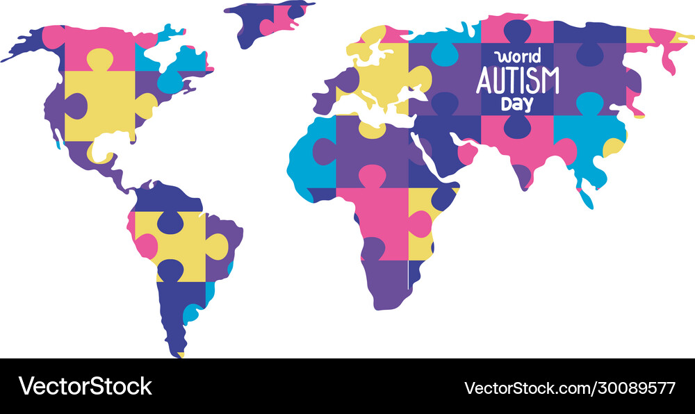 World autism day with map puzzle pieces Royalty Free Vector