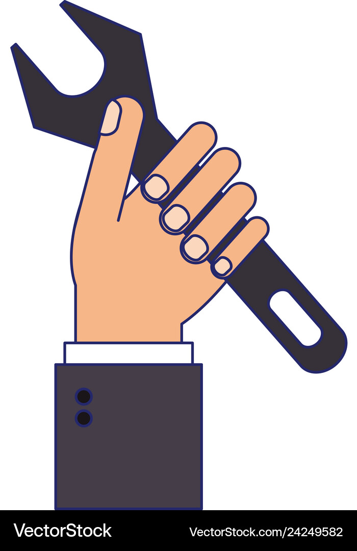 Hand with wrench symbol blue lines Royalty Free Vector Image