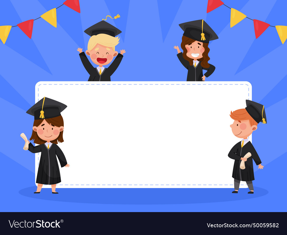 Happy boy and girl in graduation gown cap Vector Image