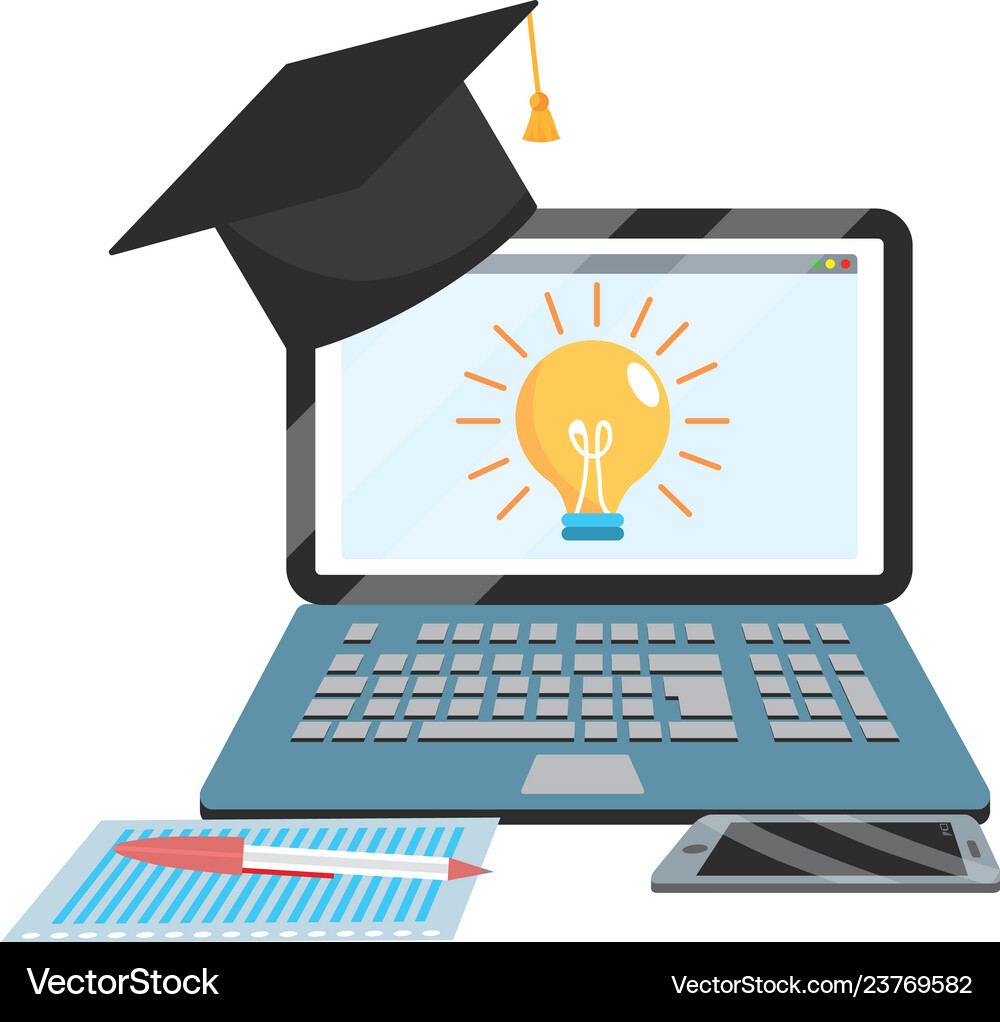 Online education laptop cartoon Royalty Free Vector Image