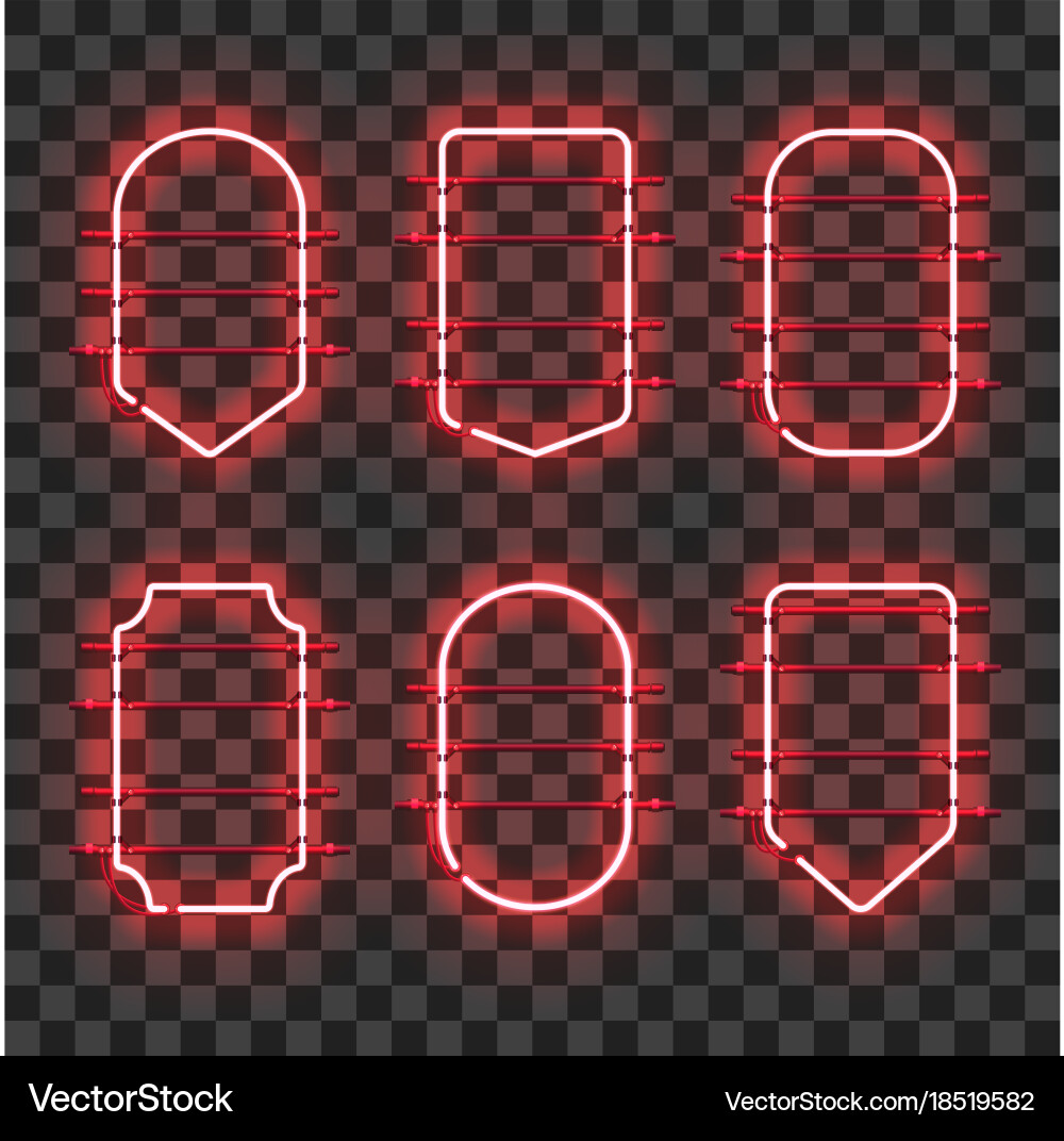 Set of realistic glowing red neon frames Vector Image