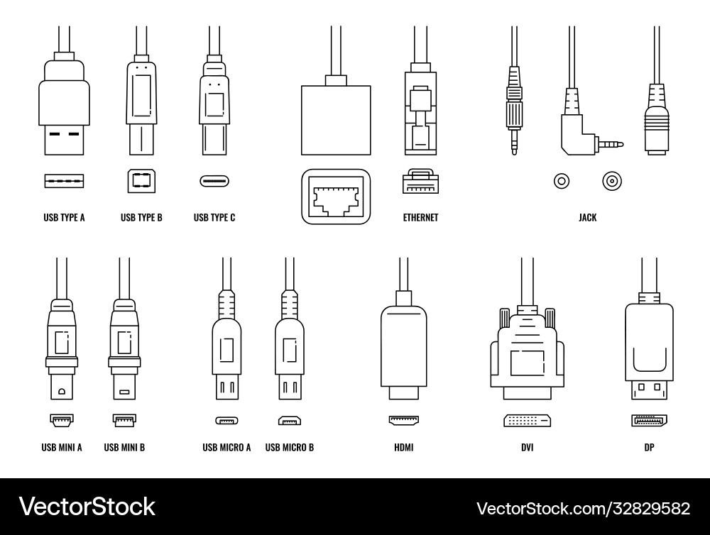 Usb hdmi ethernet and other cable port icon Vector Image