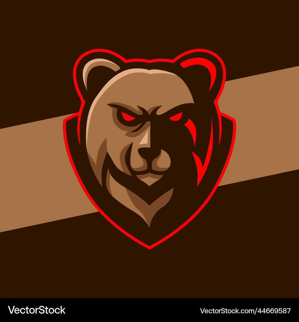 Angry mad bear head logo mascot with shield label Vector Image