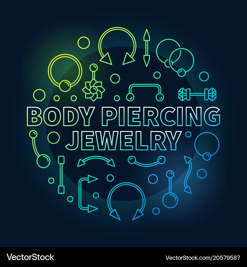 Body piercing colored jewelry outline Royalty Free Vector