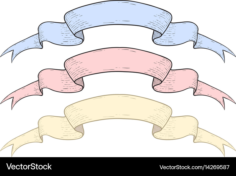Colored ribbon banner hand drawn sketch Royalty Free Vector