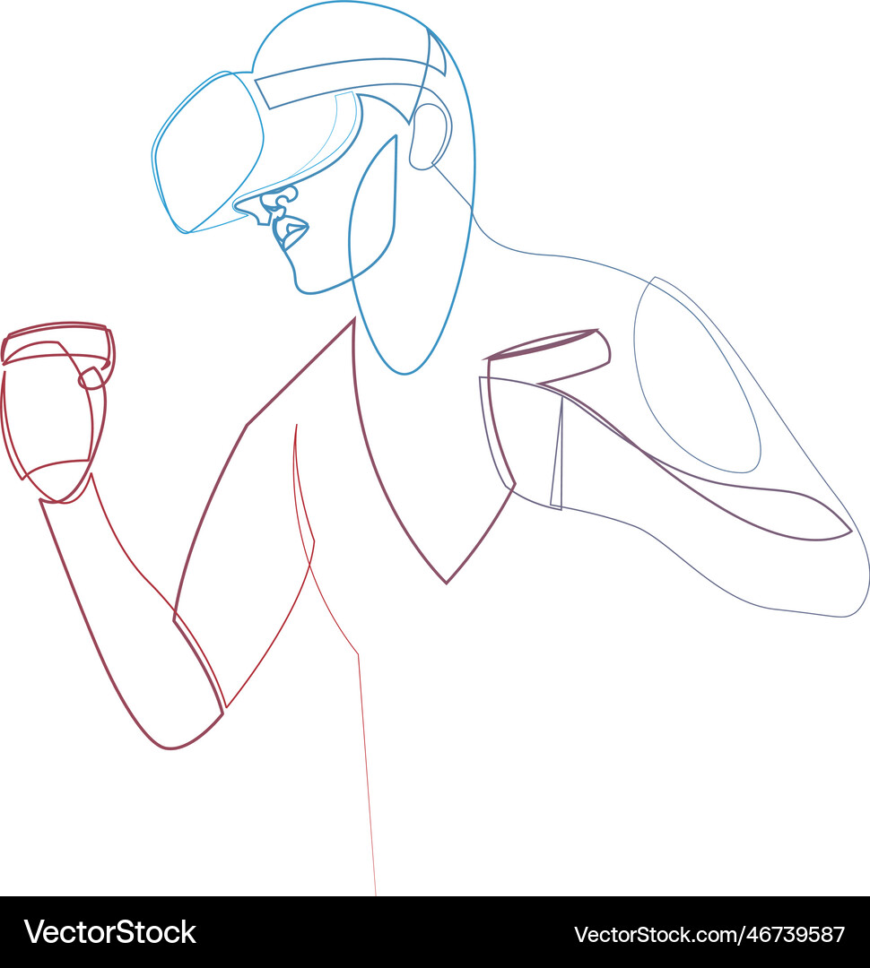 Continuous line drawing of man in vr headset Vector Image