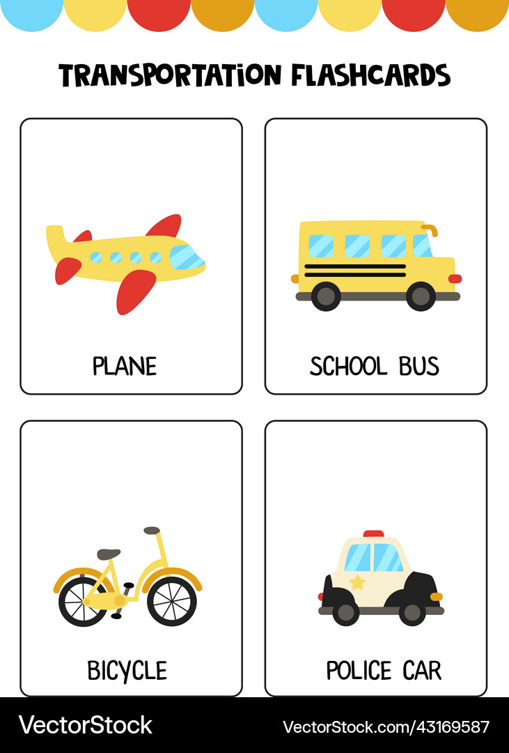 Cute cartoon transportation means with names Vector Image