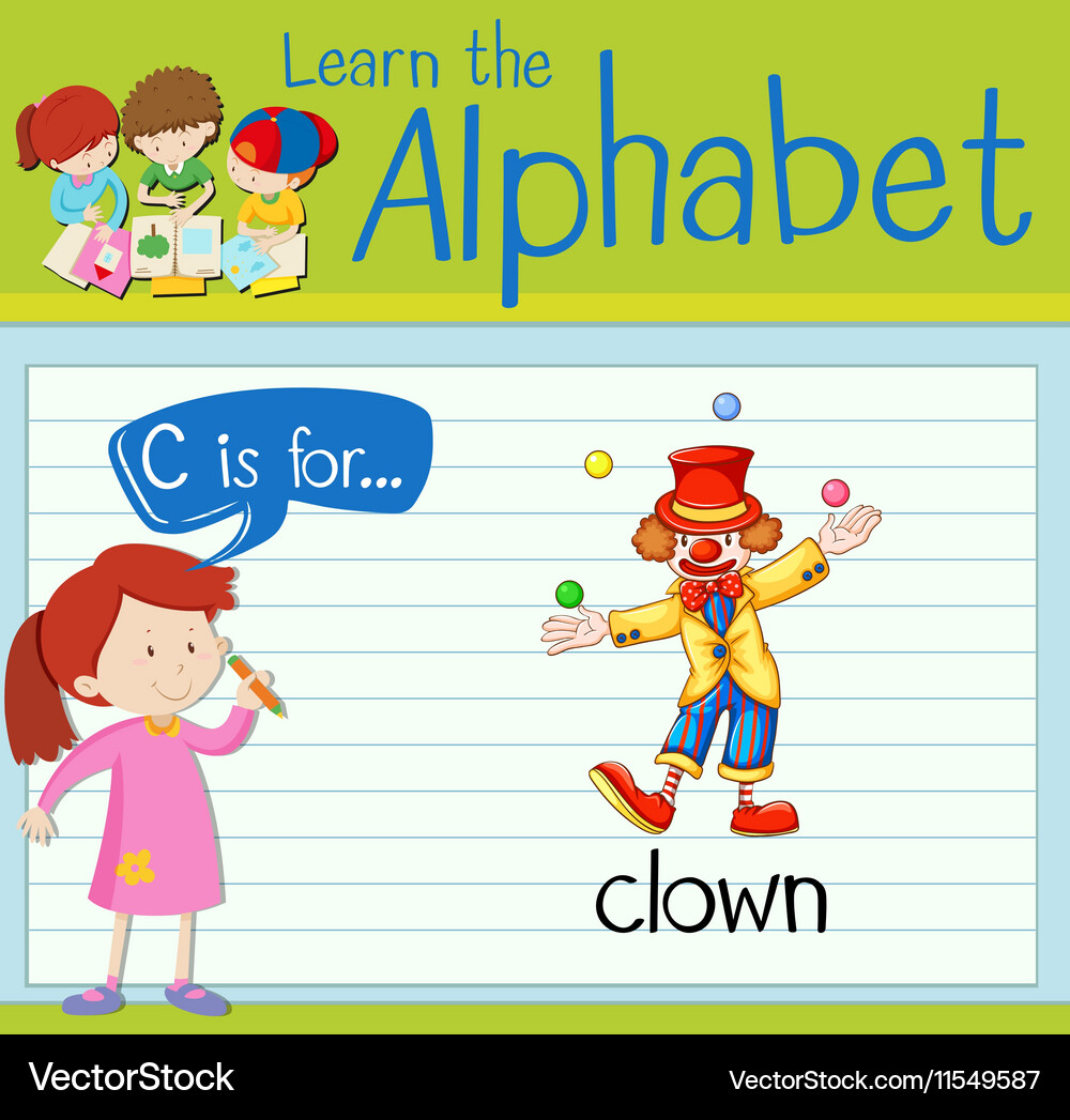Flashcard letter c is for clown Royalty Free Vector Image