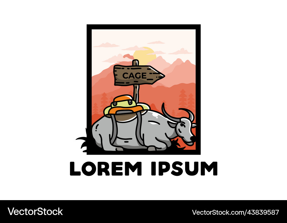 Sitting buffalo animal badge design Royalty Free Vector