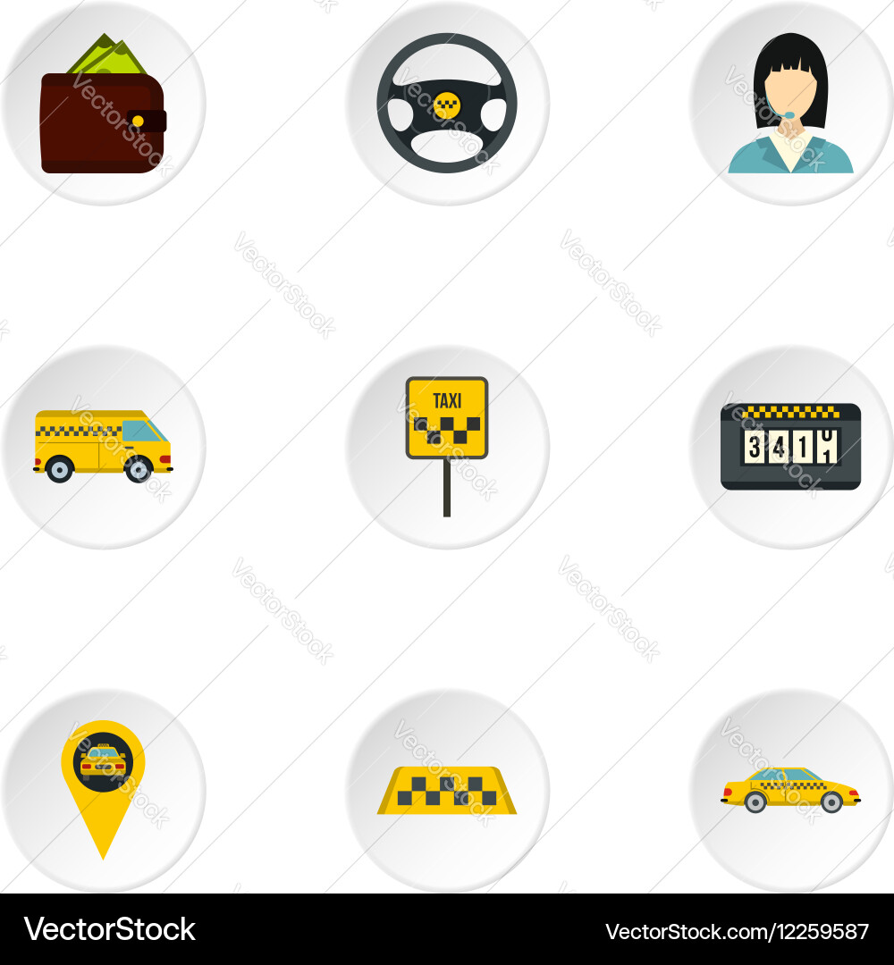 Taxi custom icons set flat style Royalty Free Vector Image