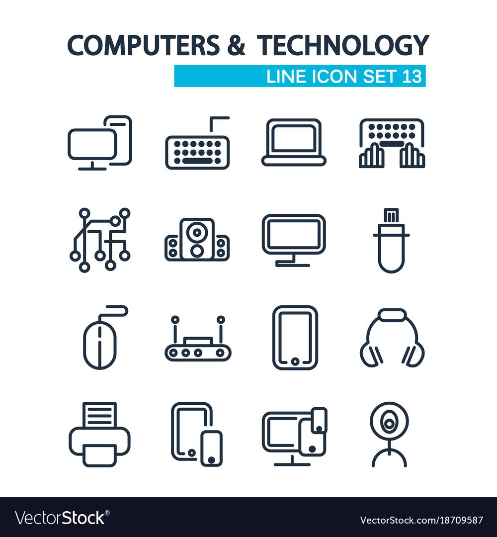 Technology lined icons set Royalty Free Vector Image