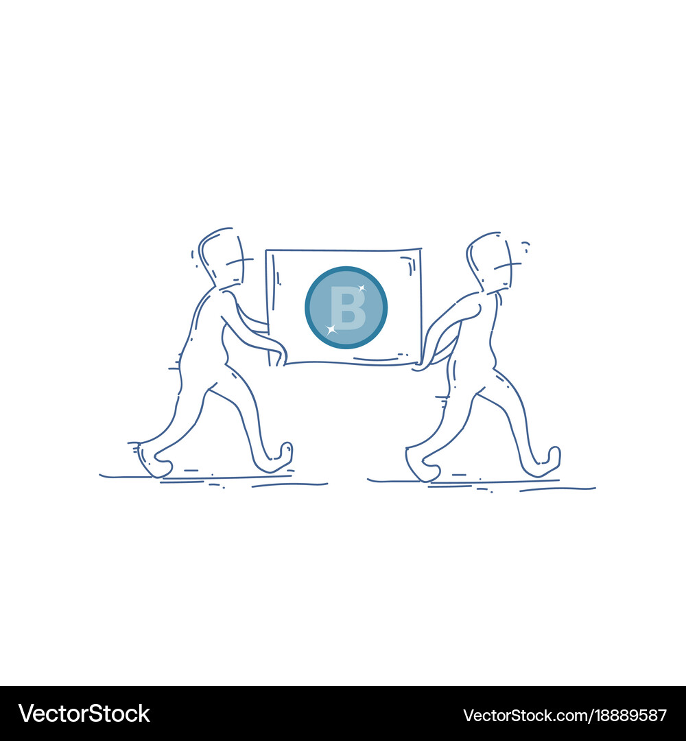 Two man carry bitcoin crypto currency banner Vector Image
