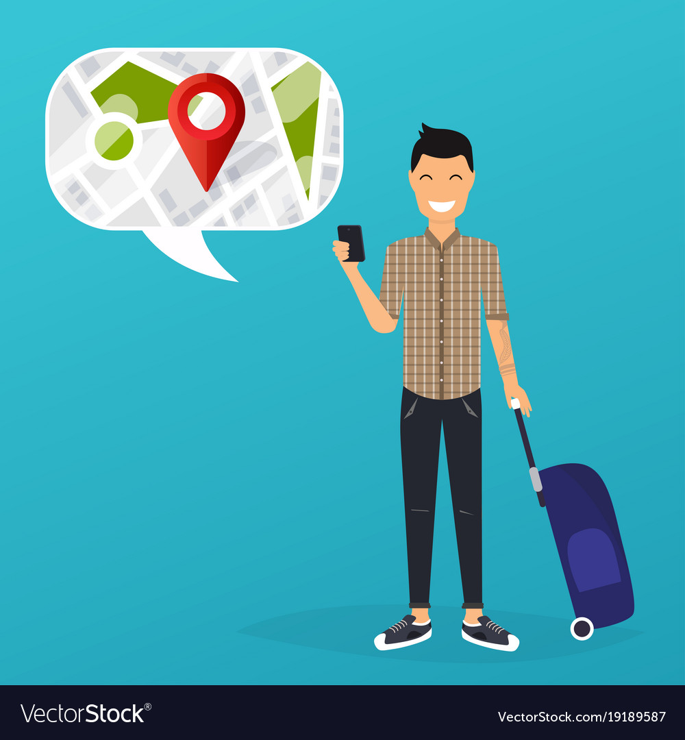 Young man holding mobile smart phone with mobile Vector Image