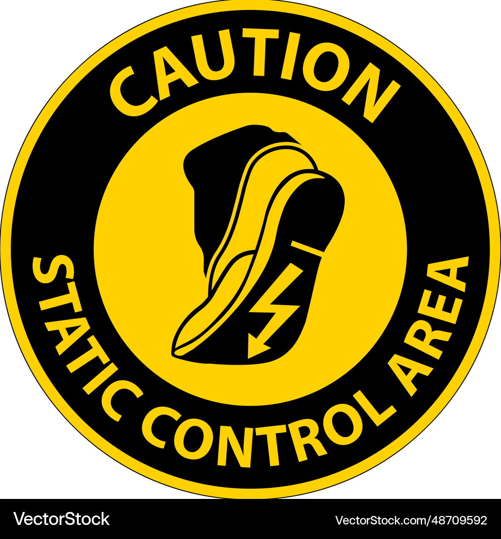 Caution sign static control area Royalty Free Vector Image