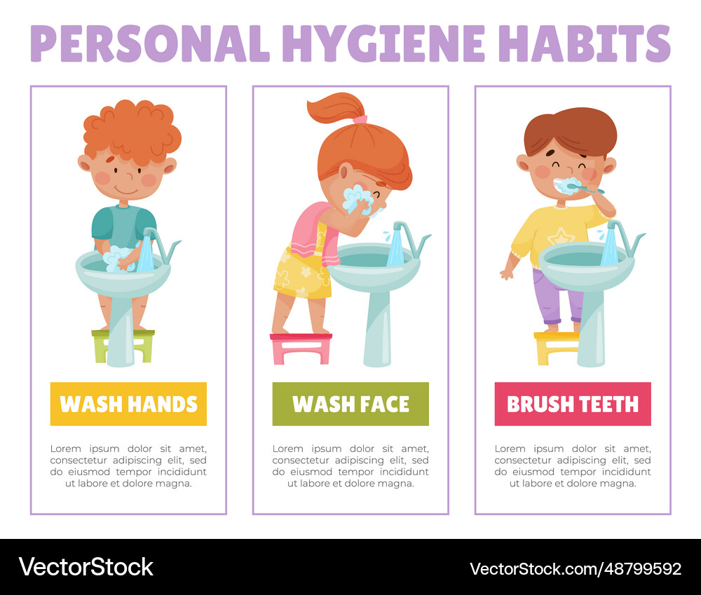 Kids washing hand face and brushing teeth Vector Image