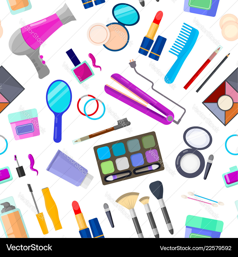 Pattern with tools for makeup Royalty Free Vector Image
