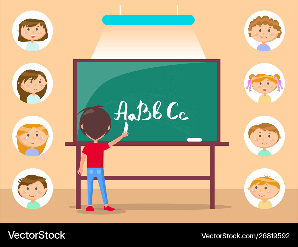 Person writing letters on desk school Royalty Free Vector