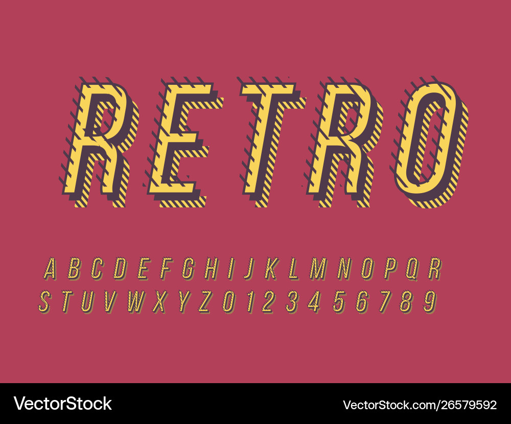Retro font and alphabet stock Royalty Free Vector Image