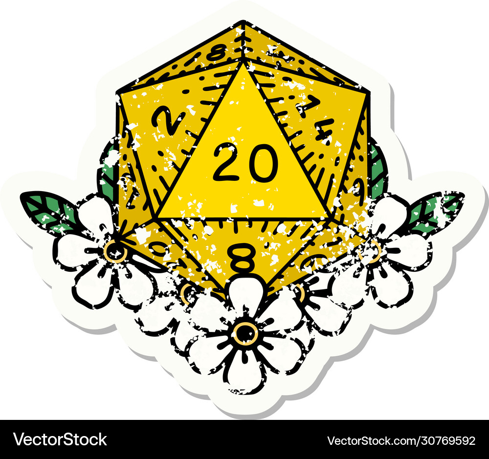 Traditional distressed sticker tattoo a d20 Vector Image