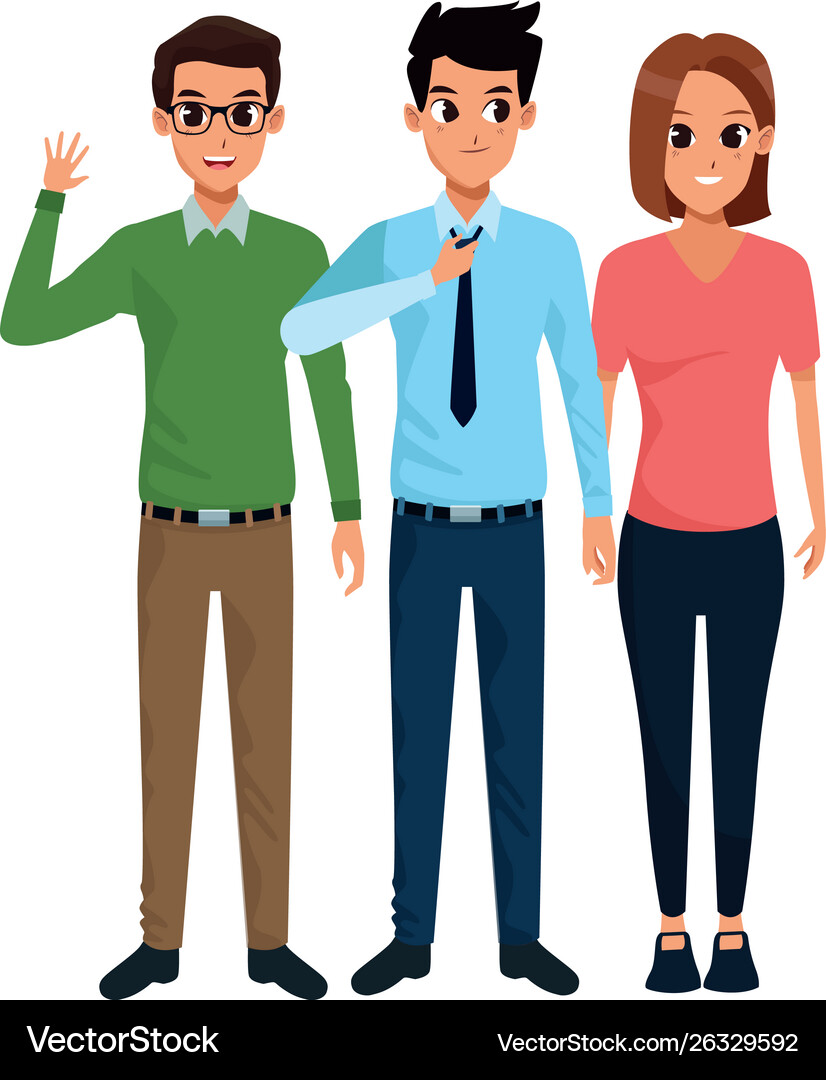 Young friends smiling and greeting Royalty Free Vector Image