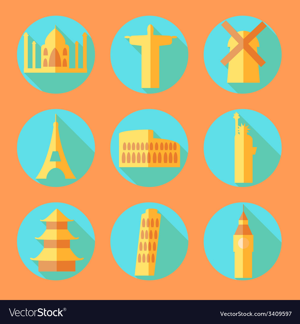 Flat architecture buildings icons Royalty Free Vector Image