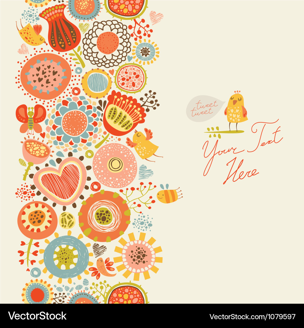 Floral pattern with funny birds and insects Vector Image