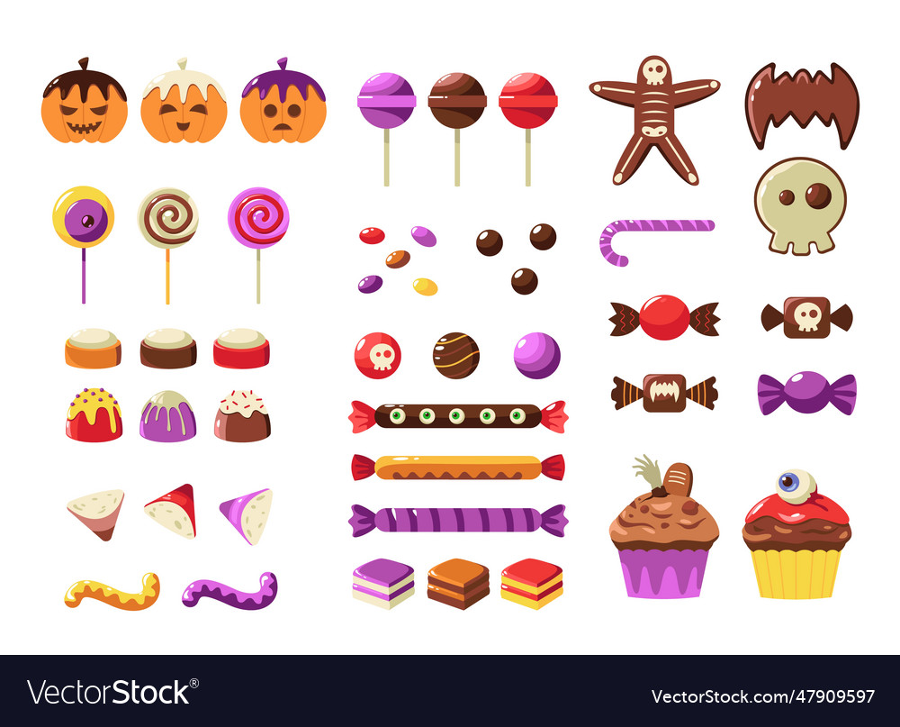 Halloween Desserts Colorful Trick Or Treat Sweets Vector Image
