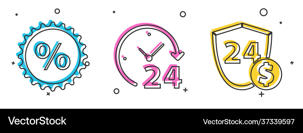 Set discount percent tag clock 24 hours Royalty Free Vector