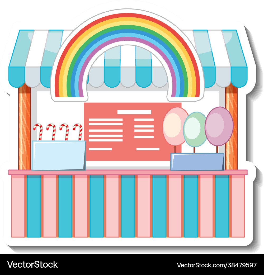 Sticker template with sweet candy store front Vector Image