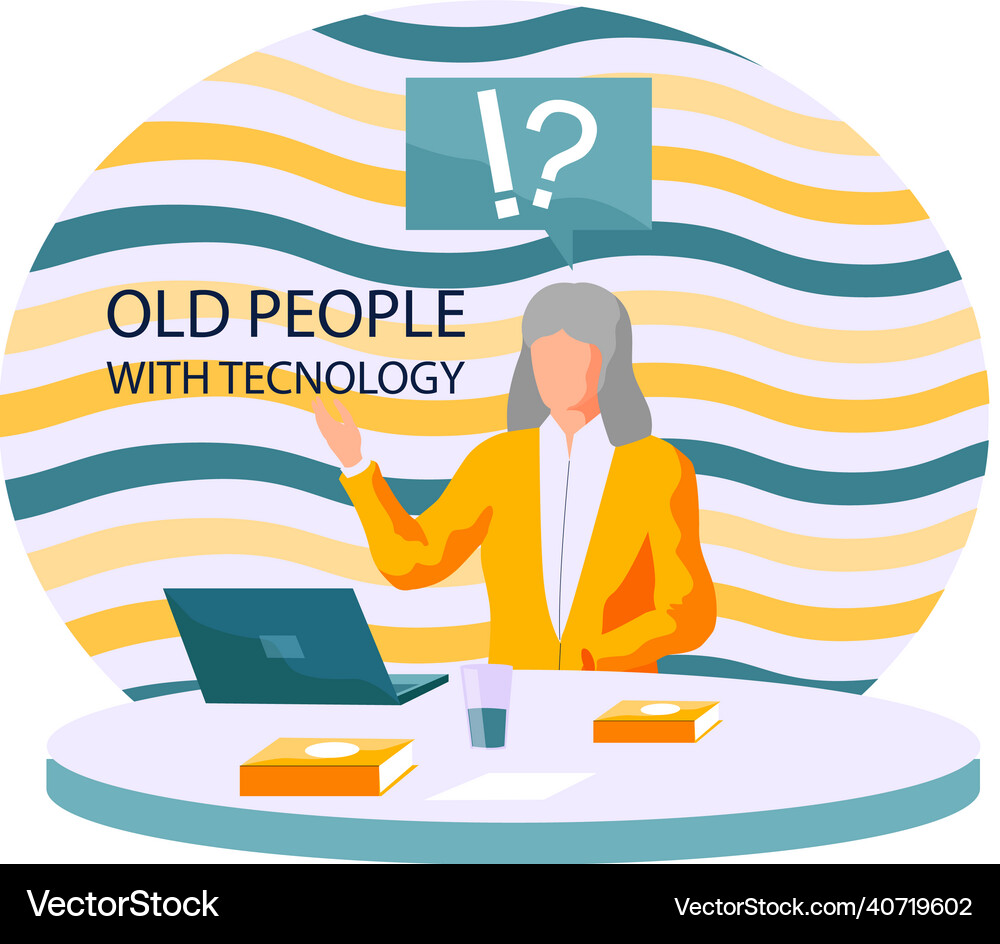Old woman working on laptop computer at home Vector Image