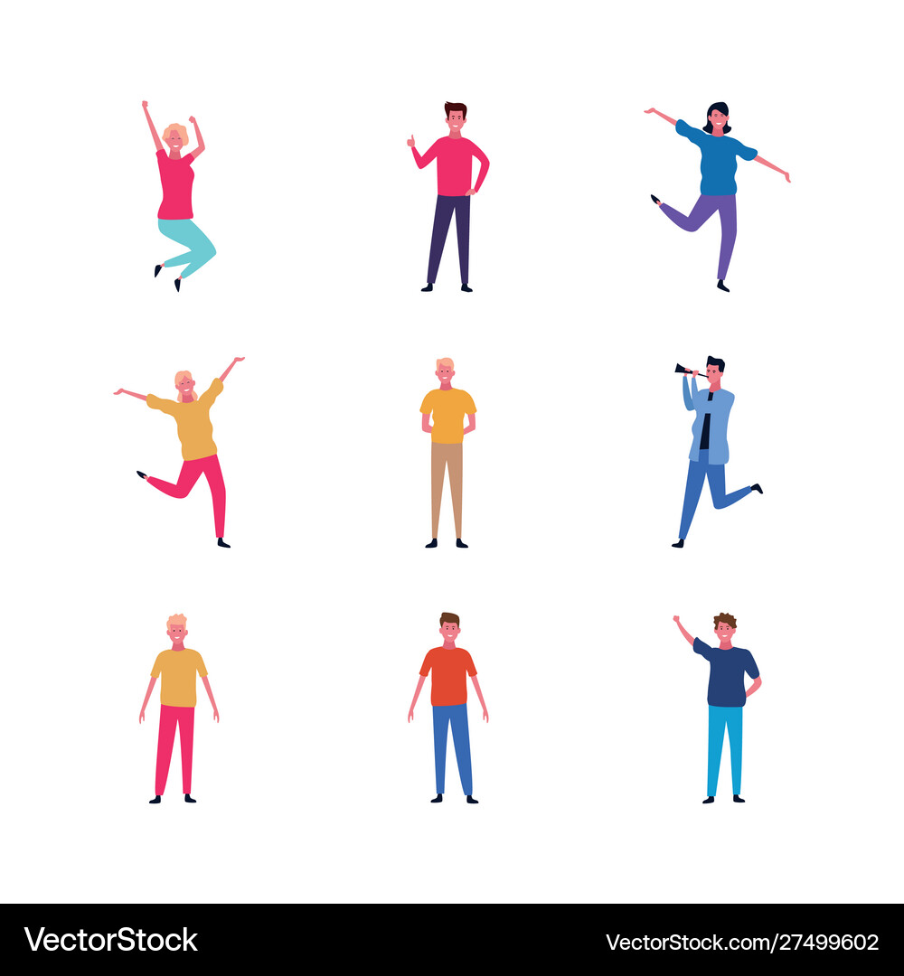 Set cartoon happy people standing Royalty Free Vector Image