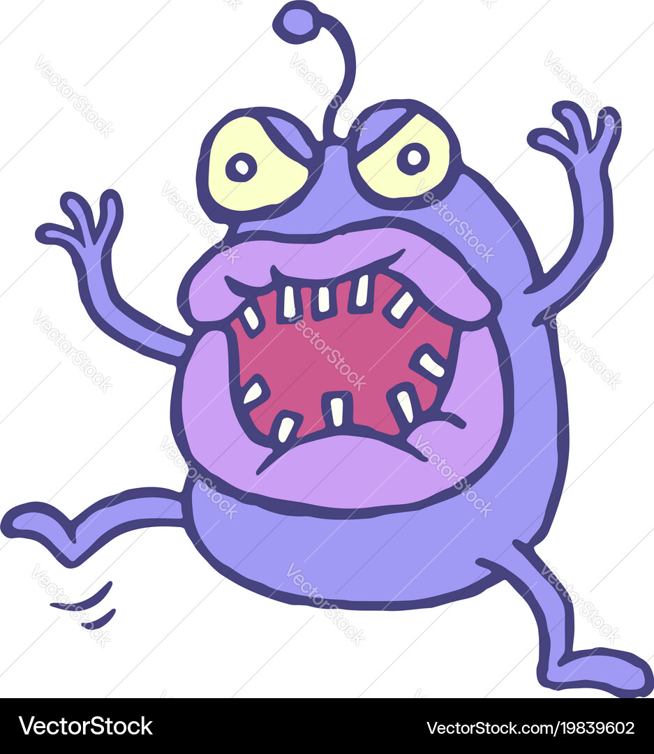 Wild purple cartoon germ attacked Royalty Free Vector Image