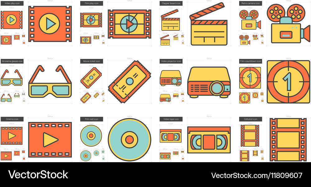 Cinema line icon set Royalty Free Vector Image