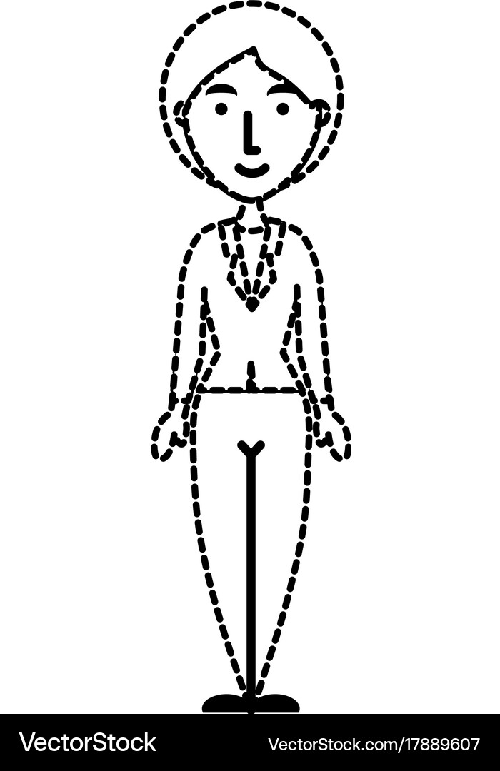 Flat line uncolored woman sticker over white Vector Image