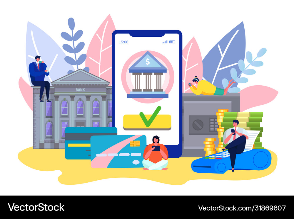Mobile banking flat money business Royalty Free Vector Image