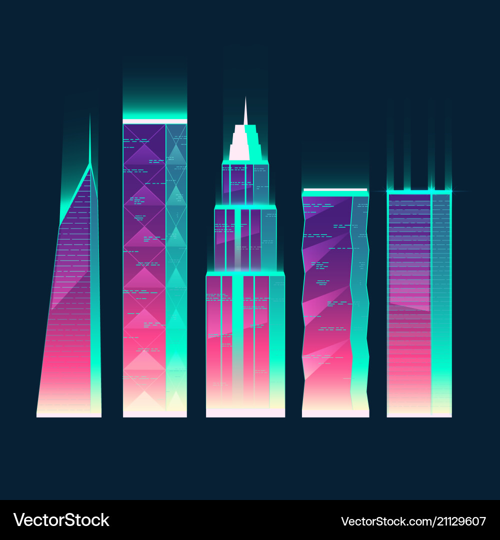 Neon multistorey buildings cartoon Royalty Free Vector Image