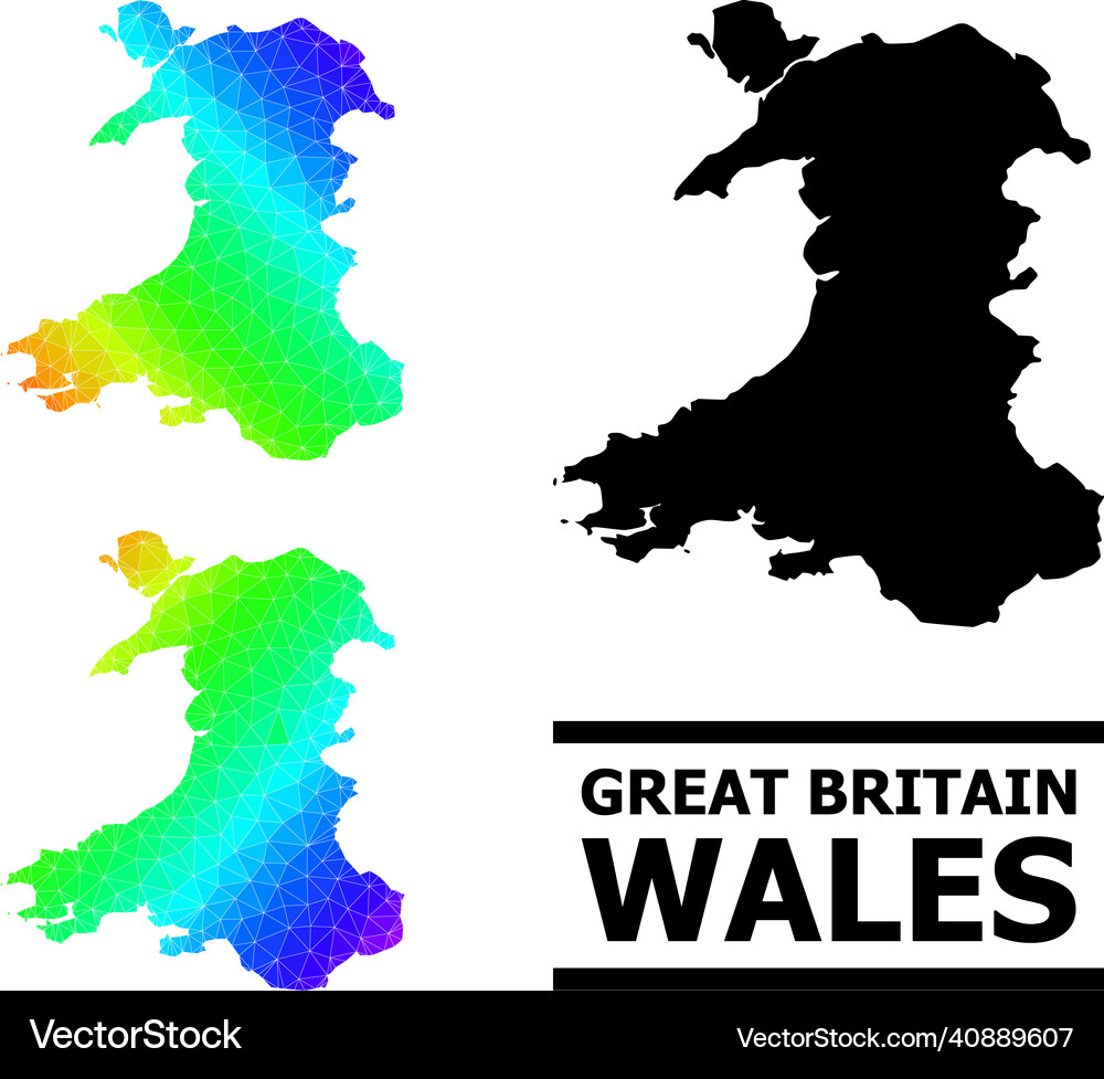 Polygonal rainbow map of wales with diagonal Vector Image