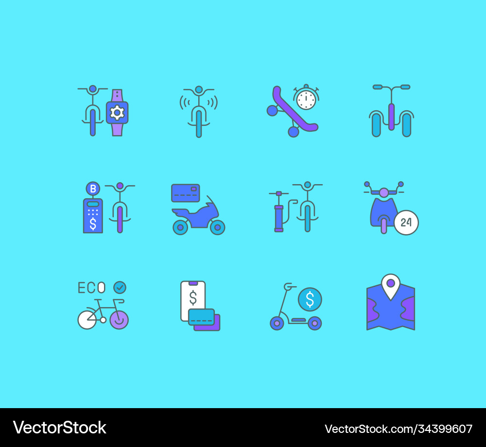 Set simple line icons bike sharing Royalty Free Vector Image