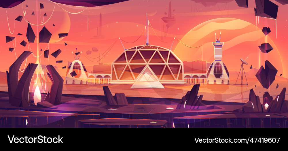 Space colony on mars planet cartoon landscape Vector Image