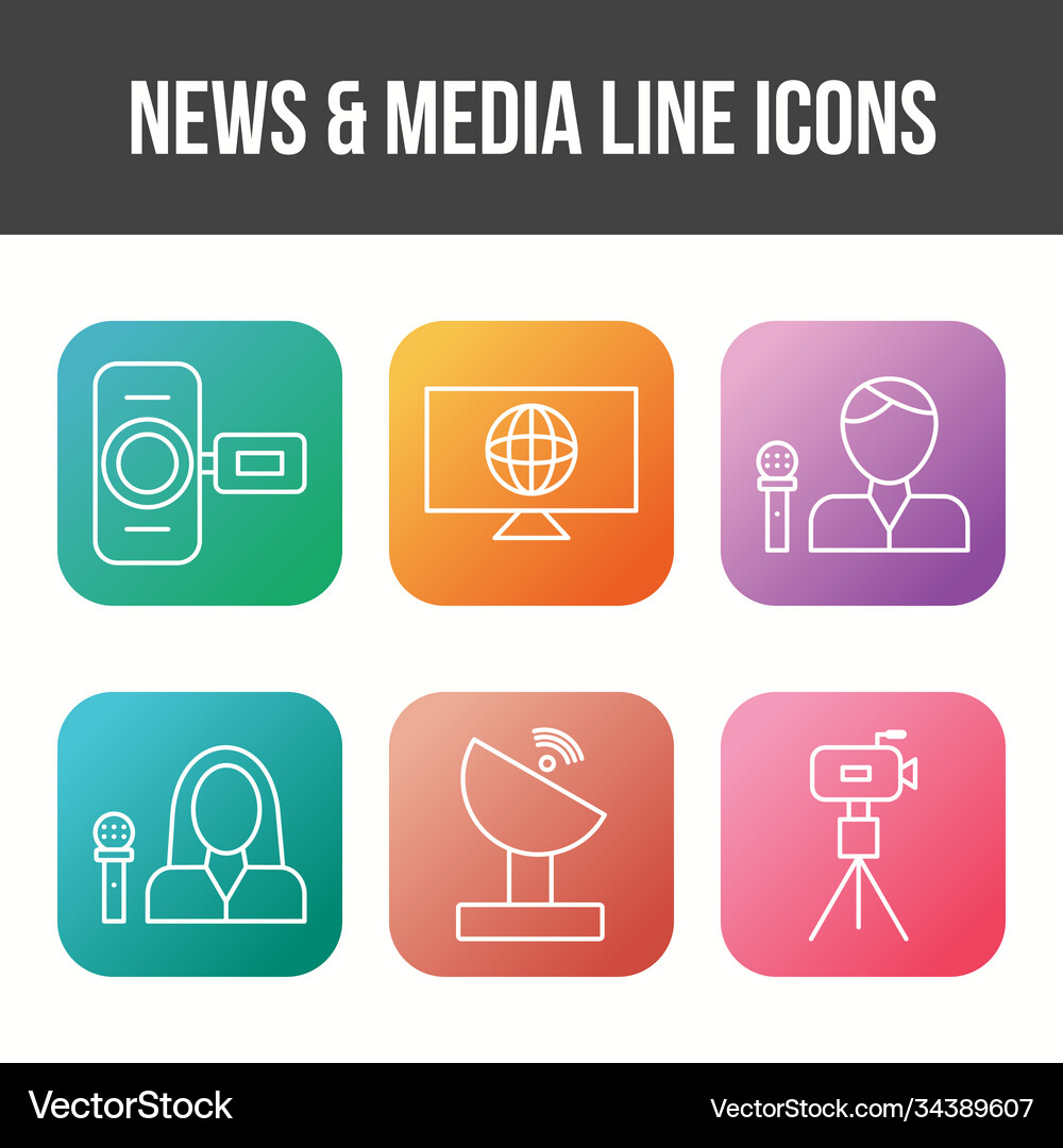 Unique news and media icon set Royalty Free Vector Image